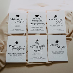 Graduation Cap Party Sign Bundle, Editable Graduation Table Signs ...
