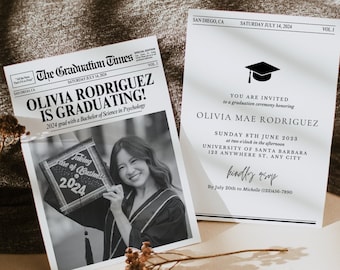 Newspaper Graduation Party Invitation Template Editable Graduate Photo ...