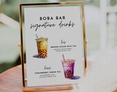 Boba Bar Wedding Sign Signature Drink Sign Milk Tea Bar Menu - Etsy