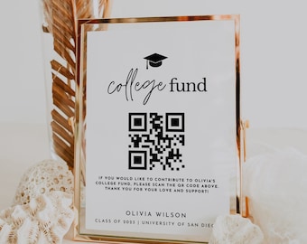 College Fund QR Code Sign, Graduation Party Sign, Modern Minimalist ...