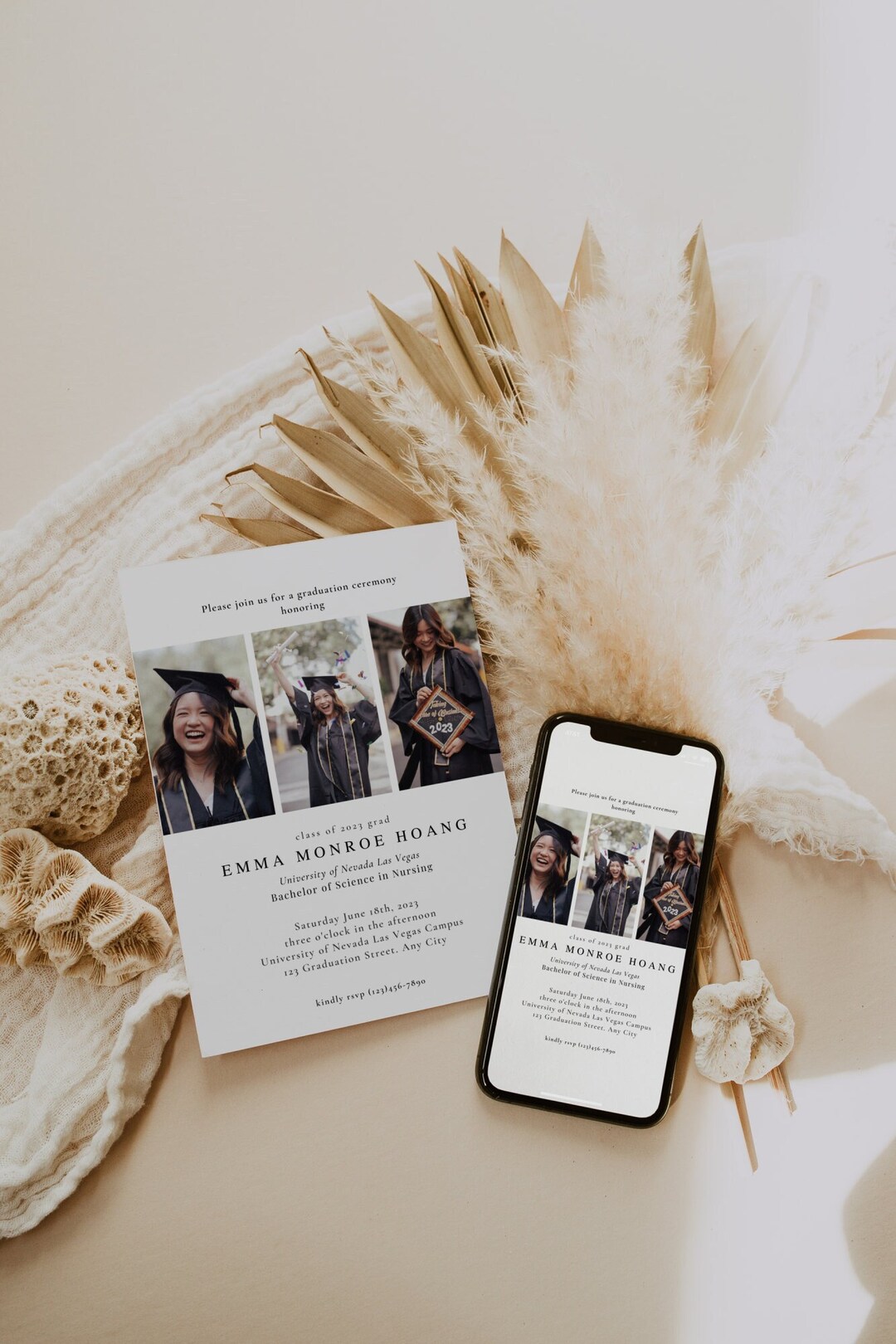 Nurse Graduation Digital Invitation Template, Minimalist RN Graduation ...