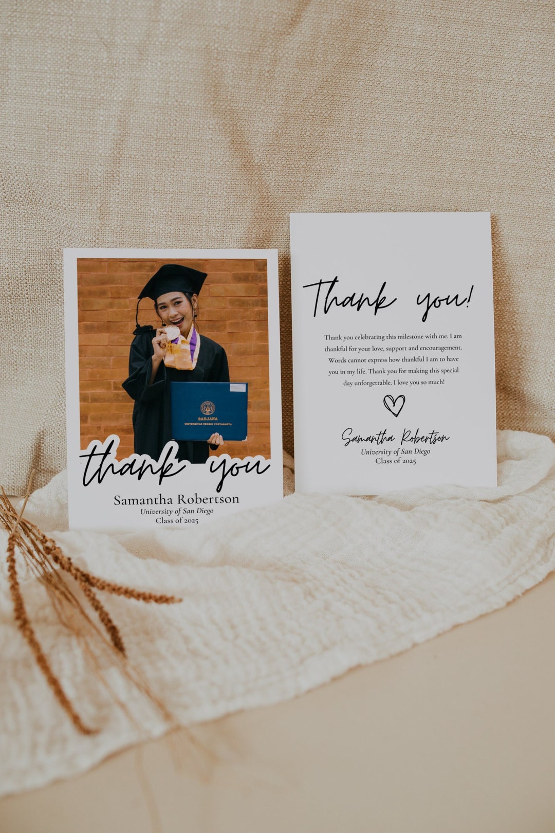Graduation Thank You Card, Modern Thank You Note, Editable Graduation ...