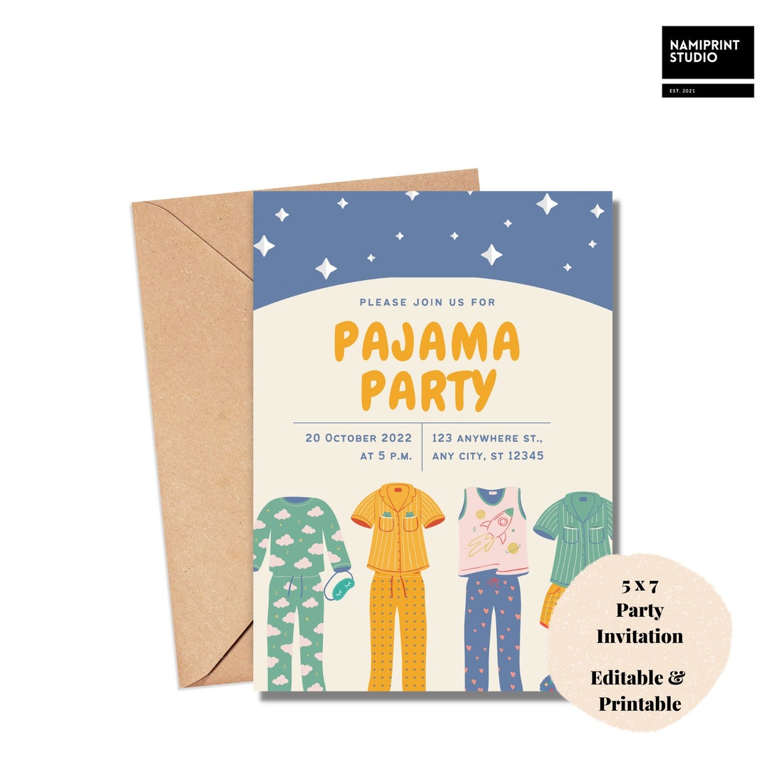 Pajama Slumber Party Editable Invitation Template, Pajama Birthday ...
