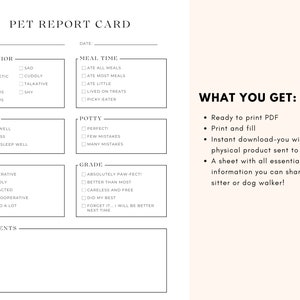 Printable Pet Report Card for Dog Boarding and Pet Sitting, Dog Sitting ...