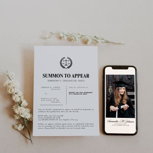 Summon to Appear Evite, Law School Graduation Party Digital Invitation ...