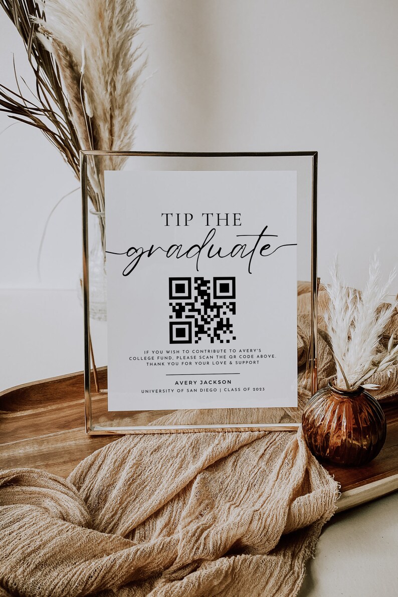 Tip the Graduate Sign, College Fund QR Code Sign, Modern Minimalist ...