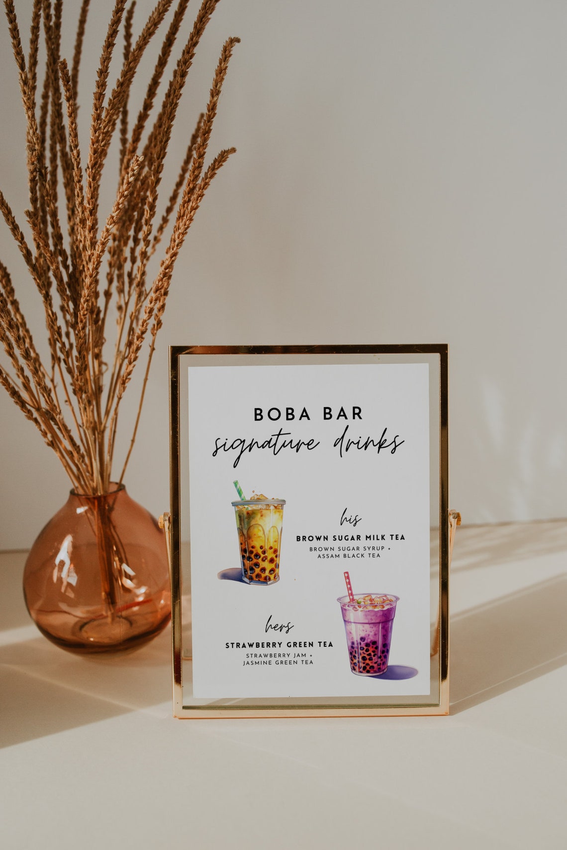 Boba Bar Wedding Sign Signature Drink Sign Milk Tea Bar Menu - Etsy