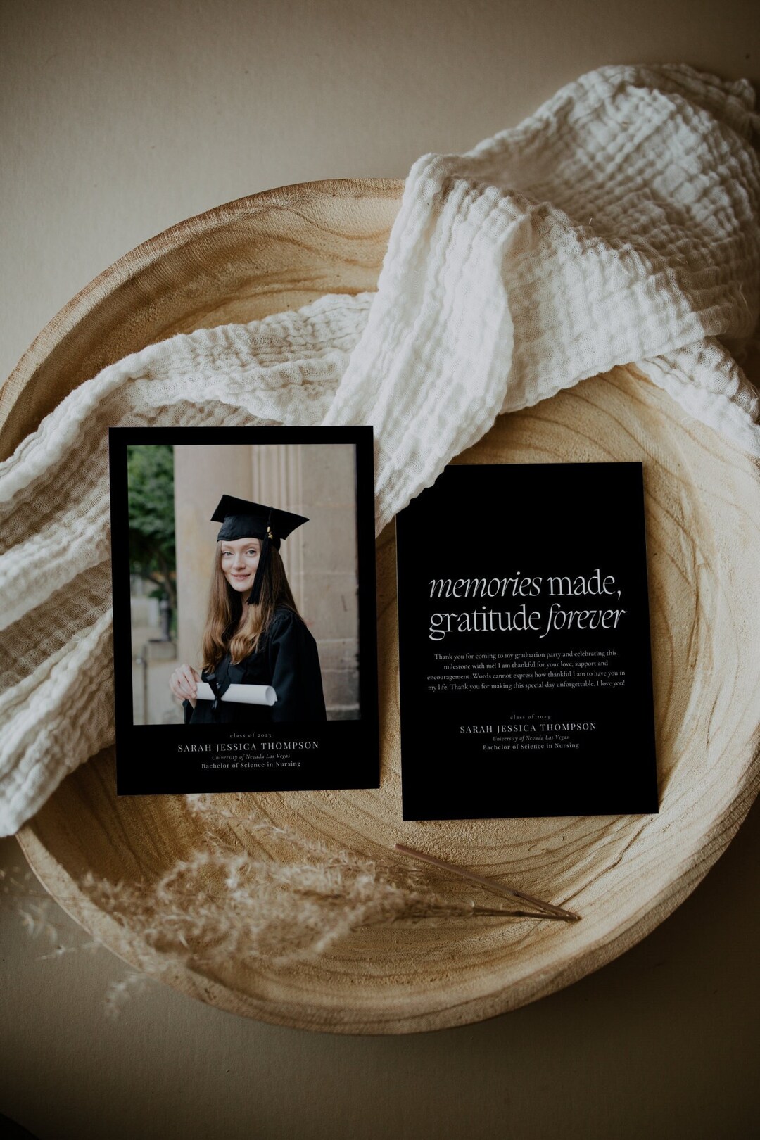 Black Graduation Thank You Card, Printable Graduation Thank You ...