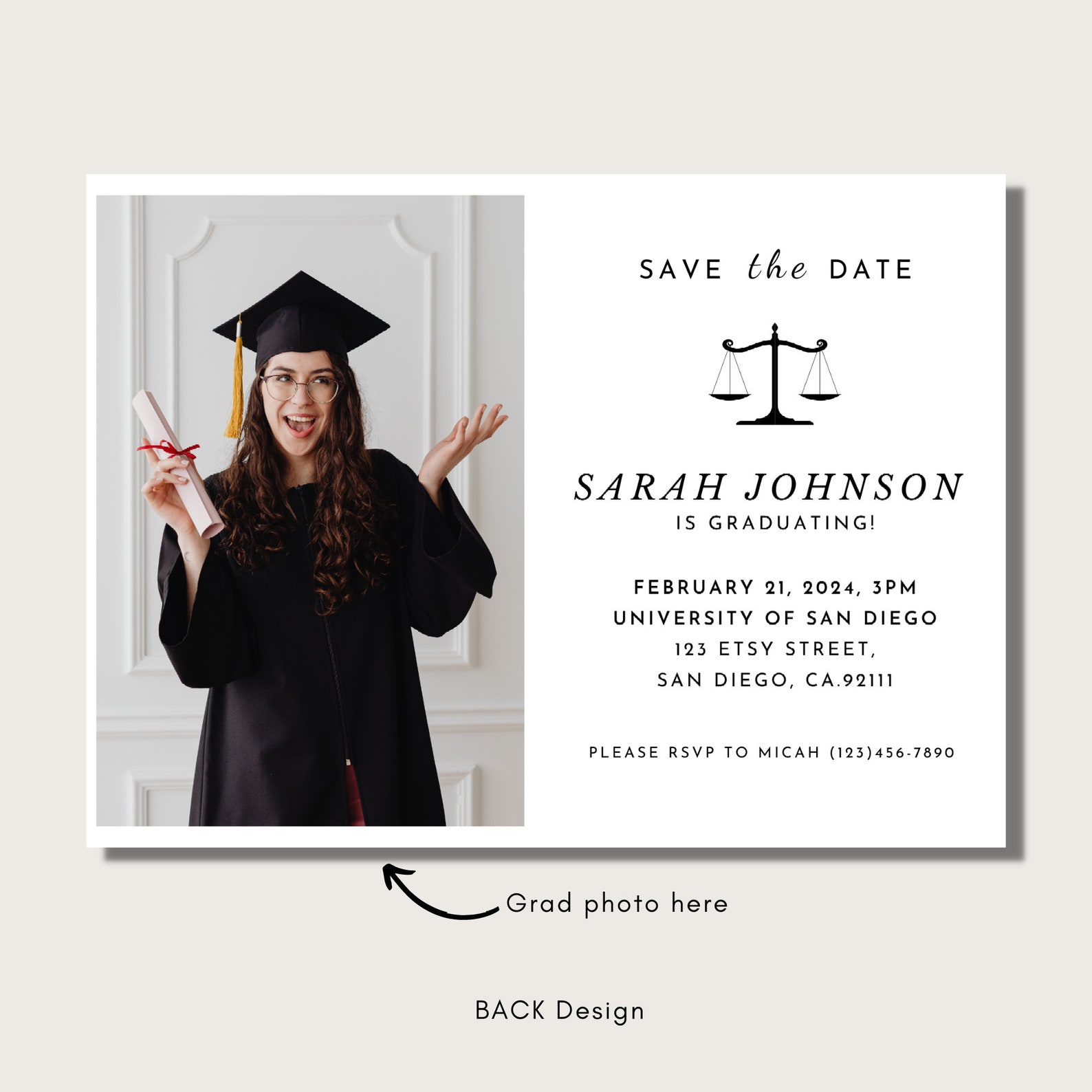 Law School Graduation Announcement Card Template, Law Student ...