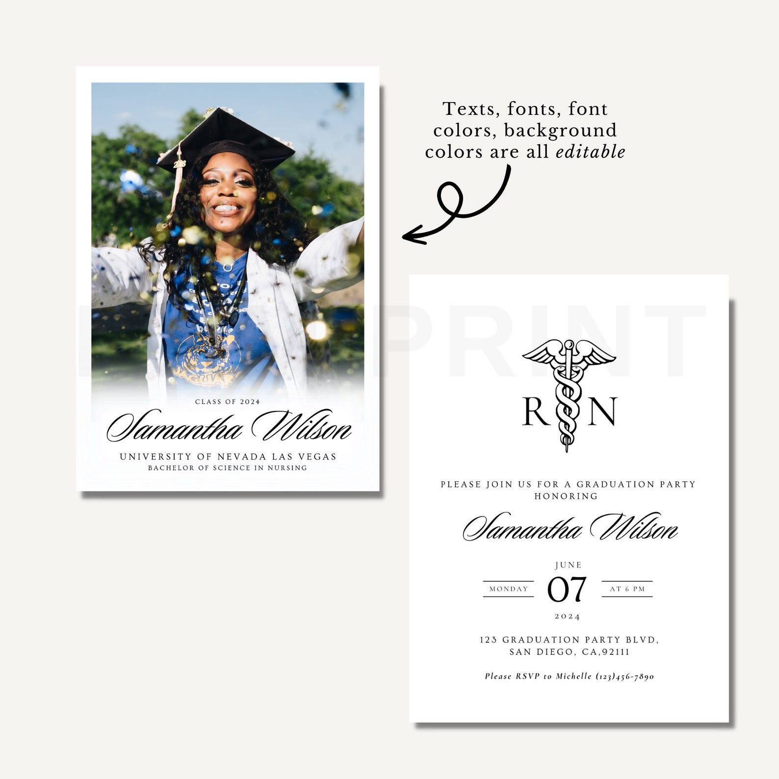 Minimalist Nursing Graduation Announcement Card, BSN RN Nurse Grad ...