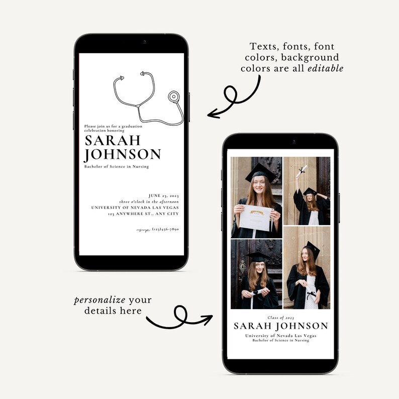 Digital Nurse Graduation Invitation Template, Minimalist RN Graduation ...
