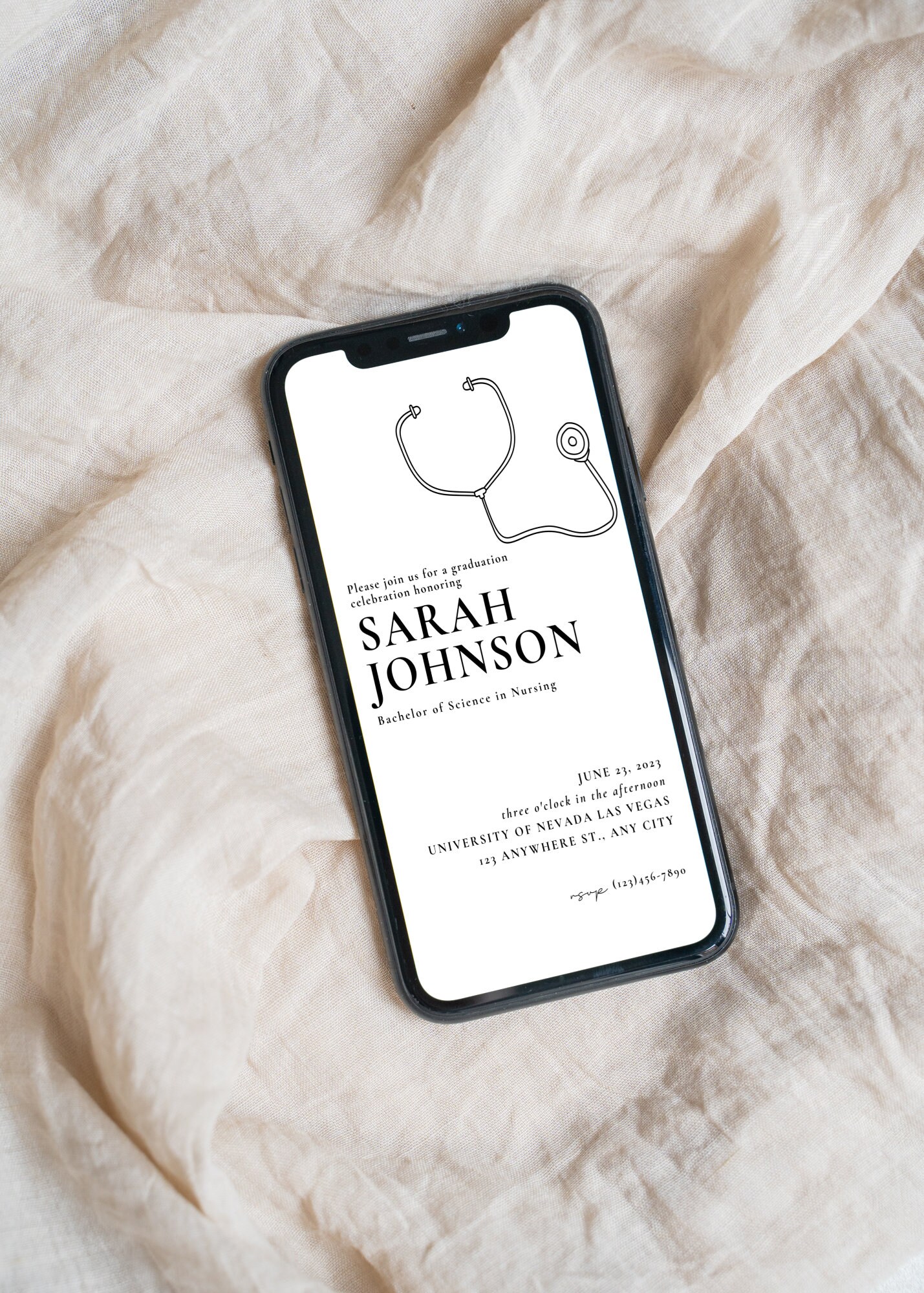 Digital Nurse Graduation Invitation Template, Minimalist RN Graduation ...