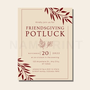 Minimal Friendsgiving Potluck Party Invitation Template, Thanksgiving ...