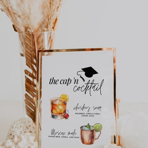 Signature Cocktails Sign Template, Modern Graduation Party Bar Menu ...