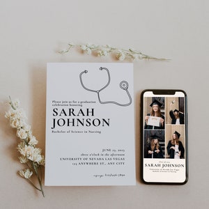 Digital Nurse Graduation Invitation Template, Minimalist RN Graduation ...