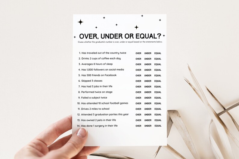 Retro Graduation Party Game Over Under or Equal Game Modern - Etsy