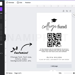 Minimalist College Fund QR Code Sign for 2023 Graduation Party, Modern ...