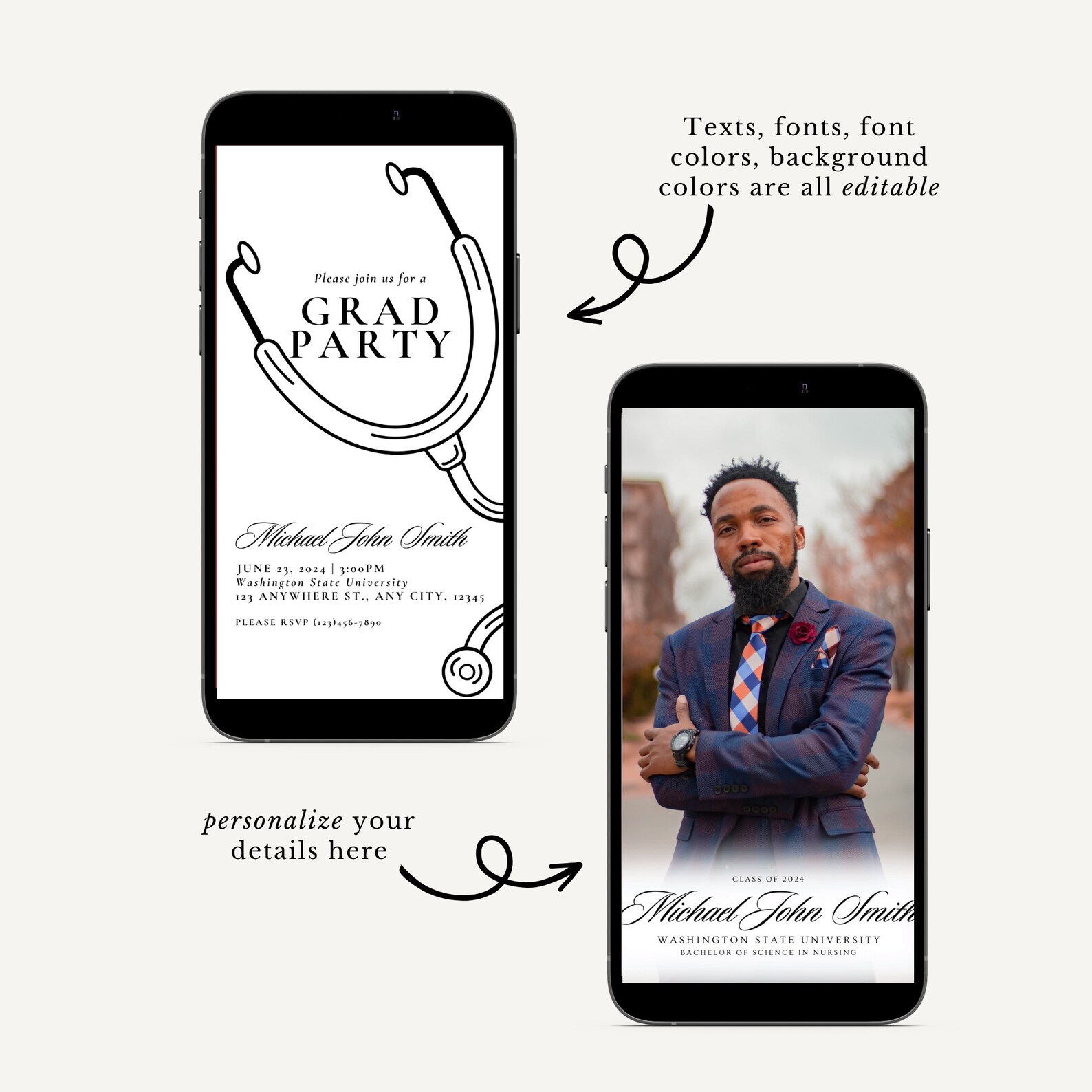 Digital Nurse Graduation Invitation Template, Minimalist RN Graduation ...