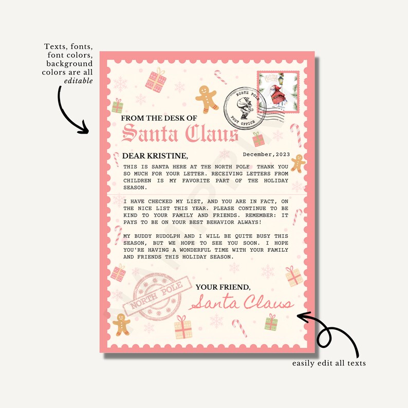 Official Letter From Santa, Pink Winter Wonderland, Printable North ...