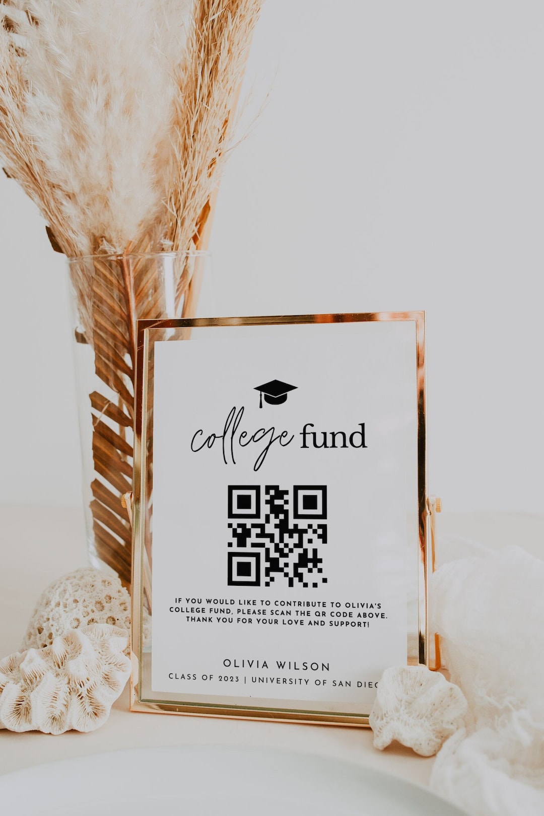 Minimalist College Fund QR Code Sign for 2023 Graduation Party, Modern ...