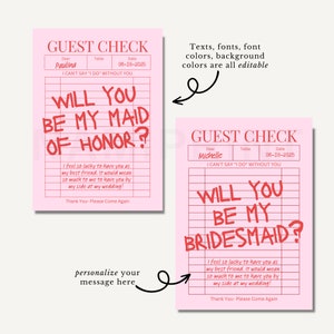 Pink Guest Check Bridesmaid Proposal Template, Trendy Guest Check ...