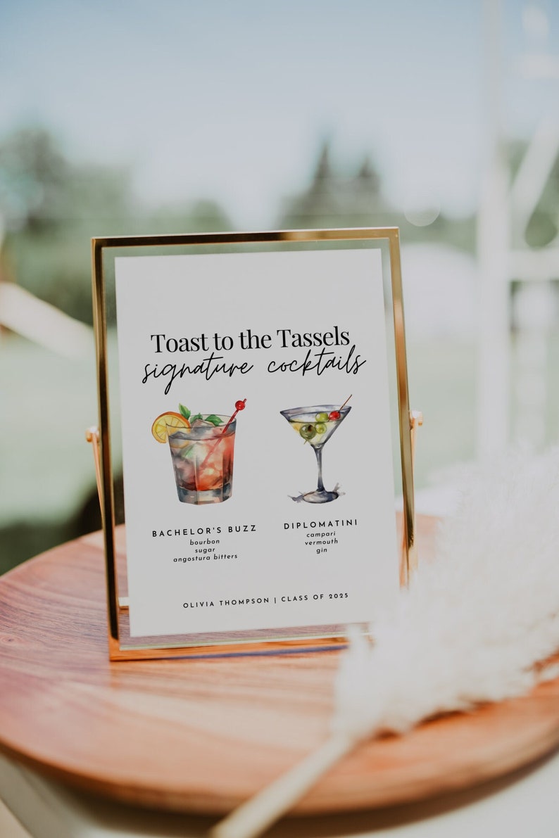Signature Cocktails Sign Template Modern Graduation Party Bar - Etsy