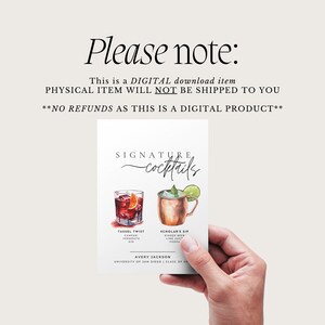 Signature Cocktails Sign Template, Modern Graduation Party Bar Menu ...