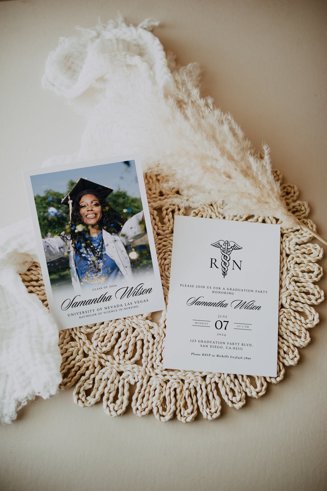 Minimalist Nursing Graduation Announcement Card, BSN RN Nurse Grad ...