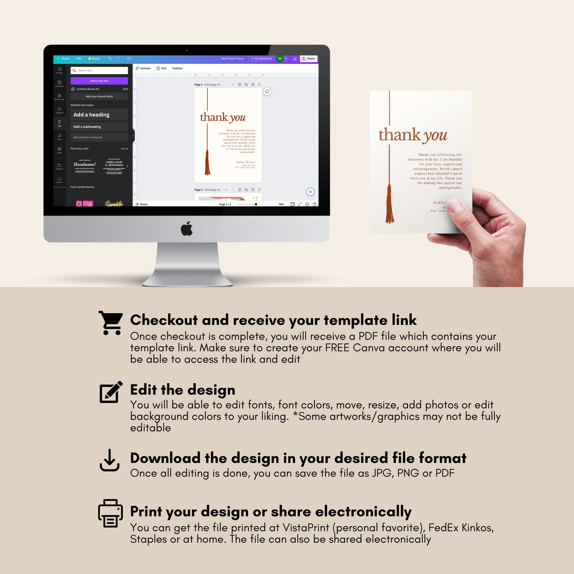 Graduation Party Thank You Card Modern Thank You Note - Etsy