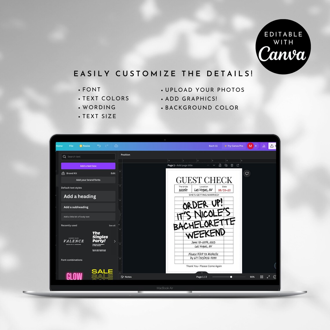 Retro Guest Check Bachelorette Itinerary Template - Etsy