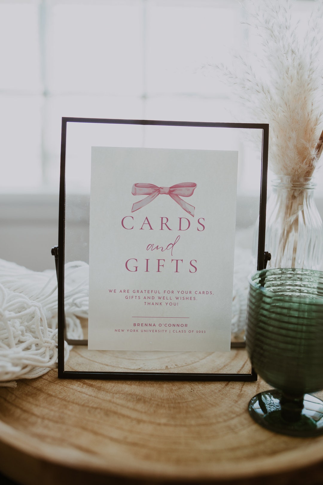 Pink Bow Cards and Gifts Graduation Sign Template, Editable Graduation ...