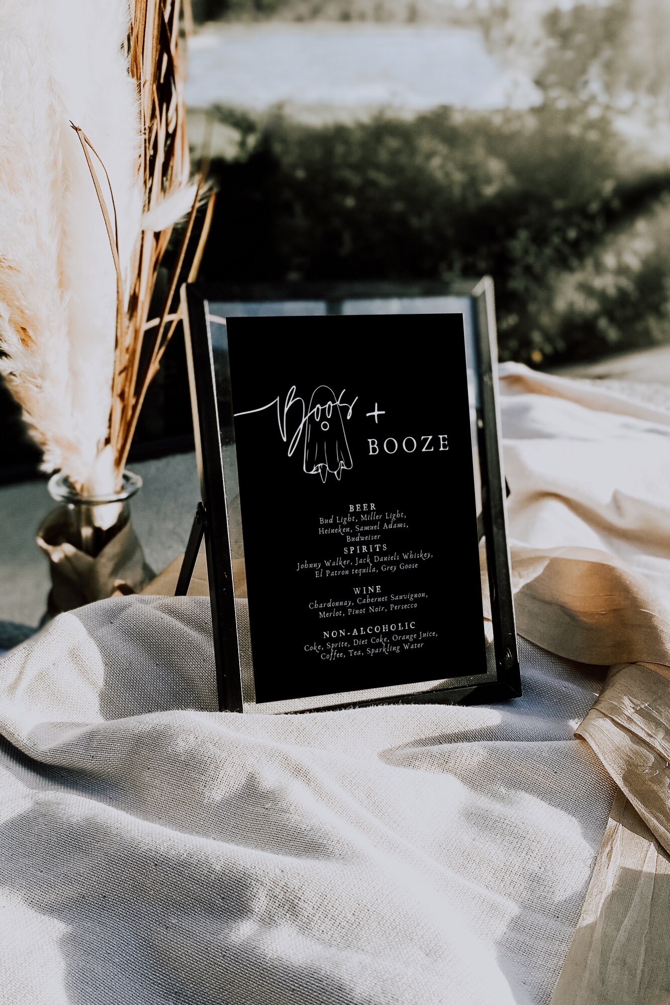 Black Halloween Party Bar Menu Sign Template, Editable Boos and Booze ...