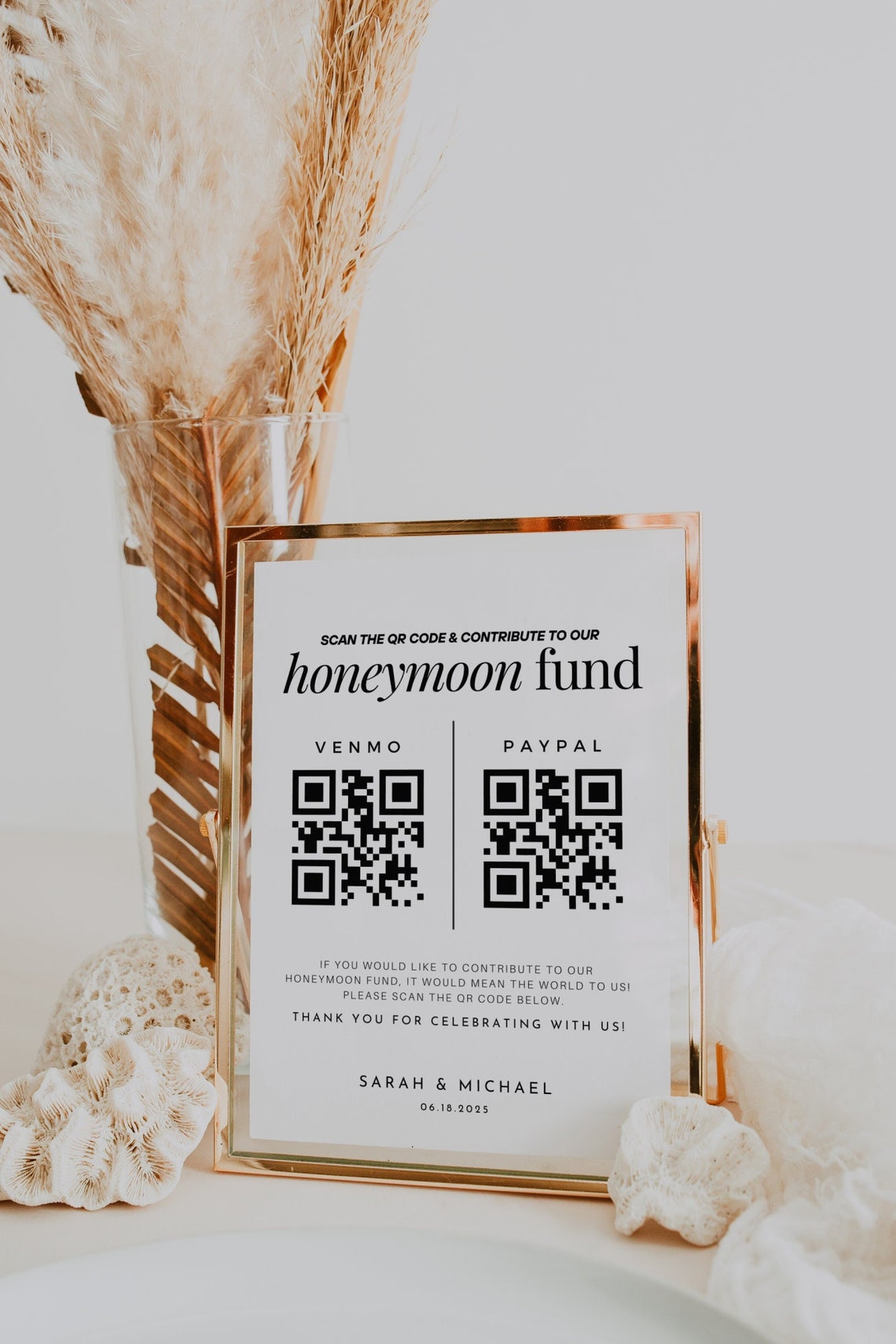 Honeymoon Fund QR Code Sign, Modern Wedding Venmo QR Code Sign ...