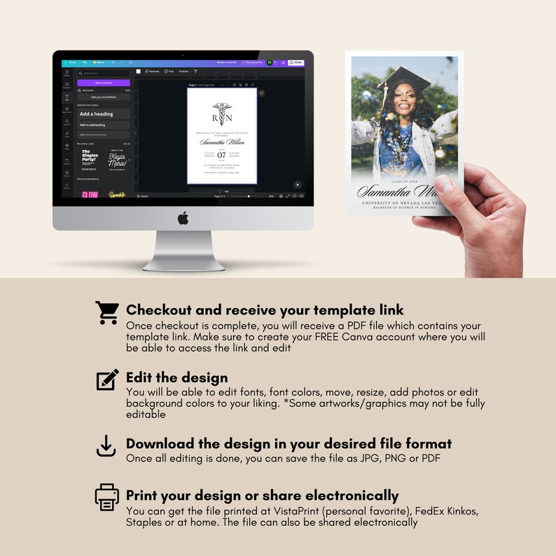 Minimalist Nursing Graduation Announcement Card BSN RN Nurse - Etsy