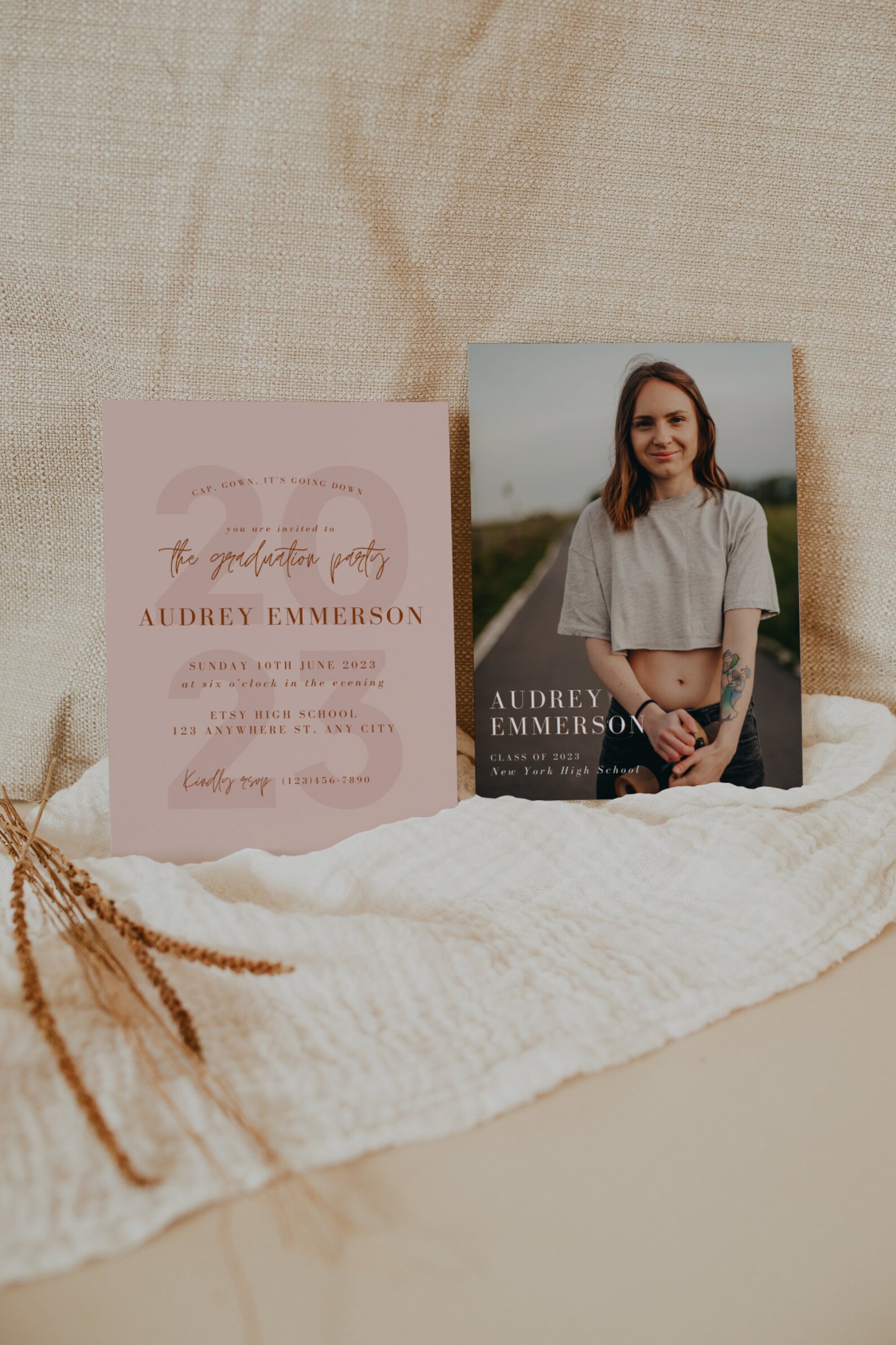 Modern Pink Class of 2023 Graduation Announcement Card, Graduation ...