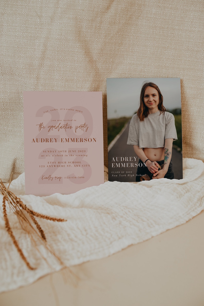 Modern Pink Class of 2023 Graduation Announcement Card - Etsy