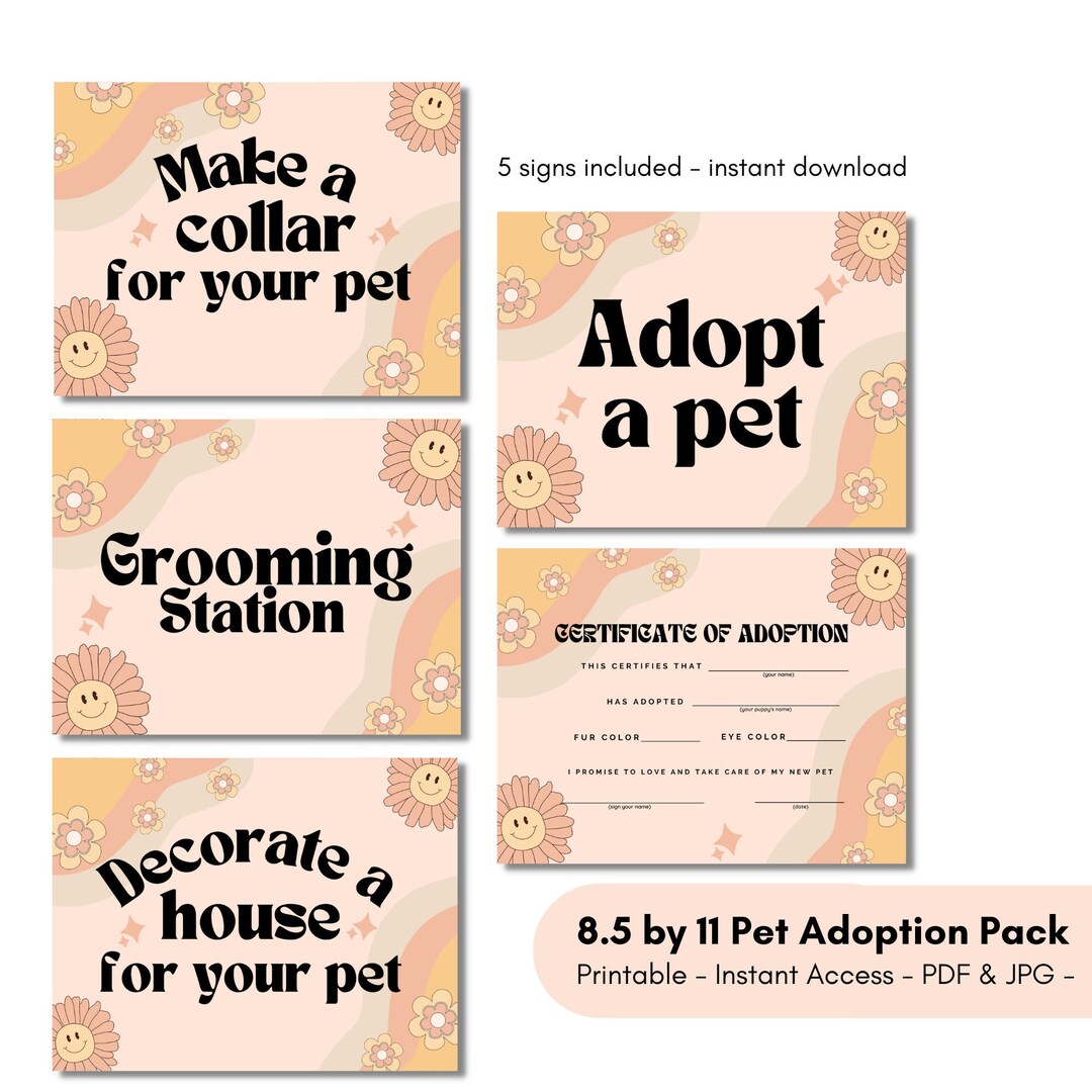 Pet Adoption Groovy Pack With Adoption Certificate + 4 Signs, 8.5 by 11 ...