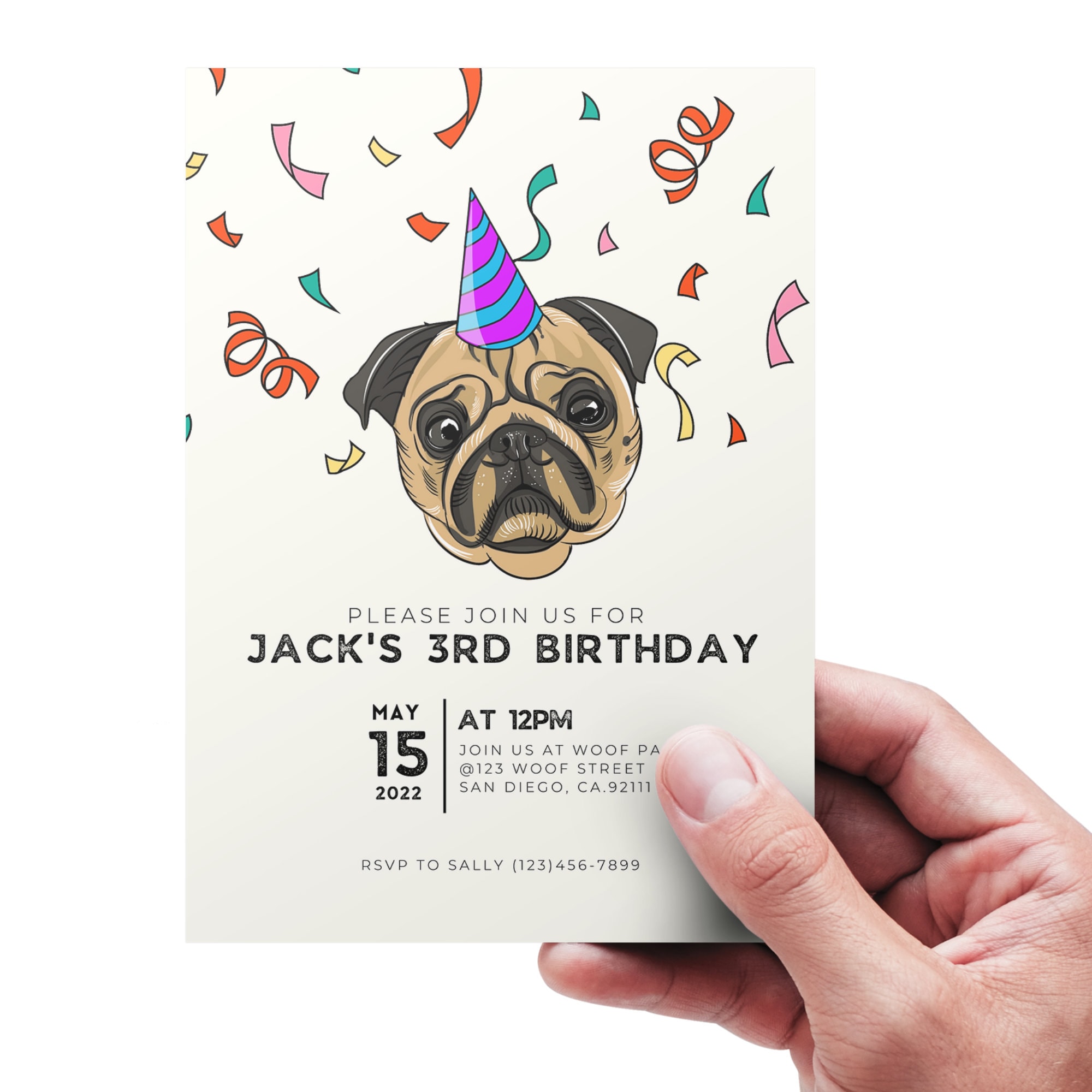 Plantilla de invitación de cumpleaños de Pug fiesta de - Etsy México