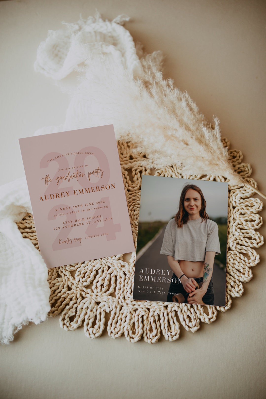 Modern Pink Class of 2023 Graduation Announcement Card, Graduation ...