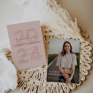 Modern Pink Class of 2023 Graduation Announcement Card, Graduation ...