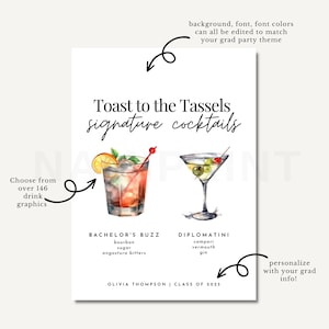 Signature Cocktails Sign Template, Modern Graduation Party Bar Menu ...