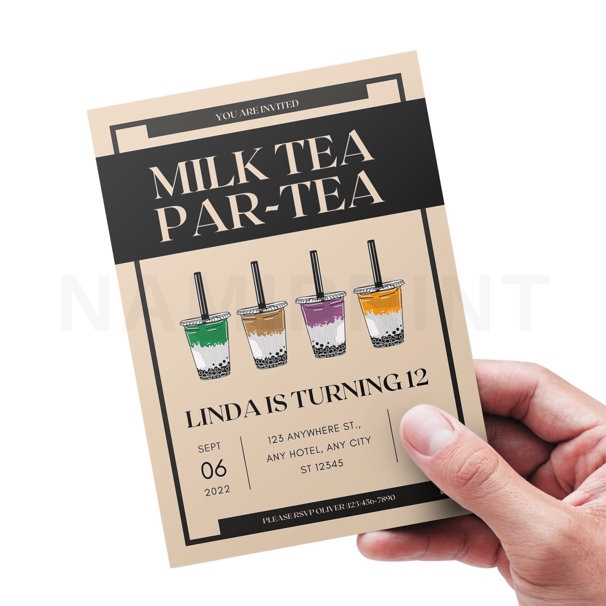 Milk Tea Party Invitation Template, Boba Milk Tea Birthday Party ...