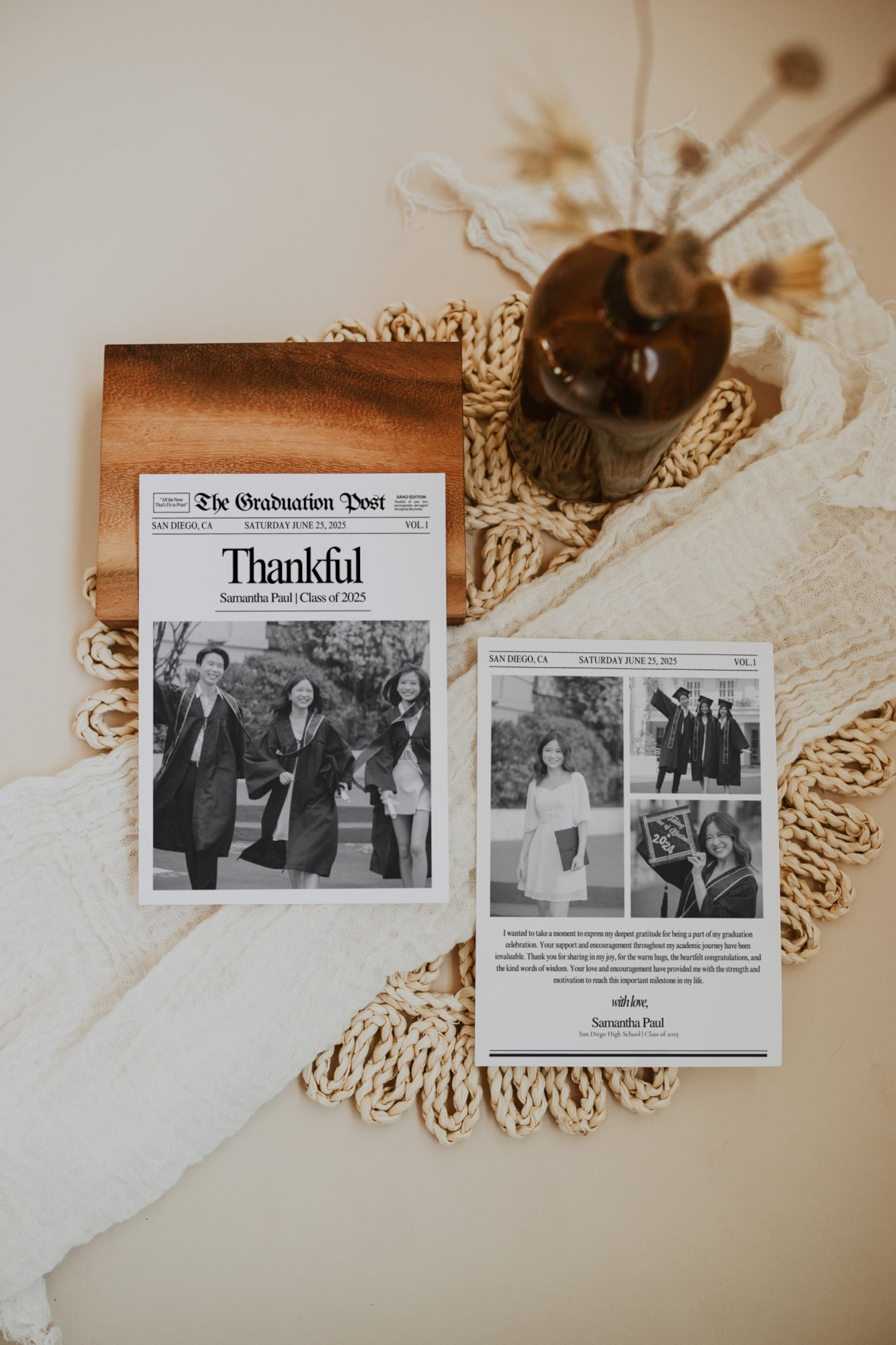 Newspaper Graduation Thank You Card, Minimalist Grad Thank You Card ...