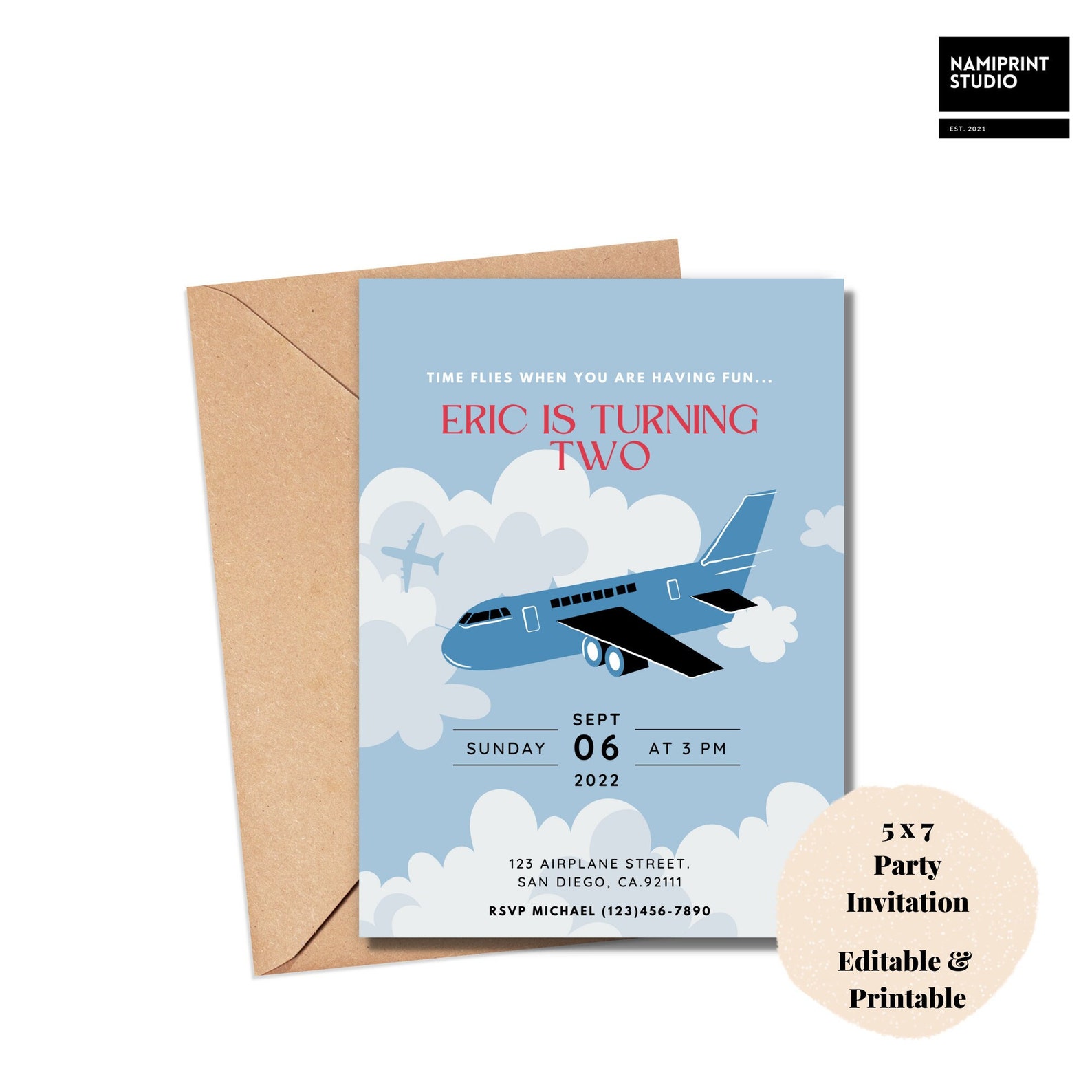 Airplane Birthday Party Editable Invitation Template, Airplane Aviation ...