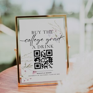 Wildflower Buy the Grad a Drink Sign, Venmo Paypal Cash App QR Code ...