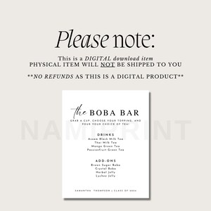 DIY Boba Bar Grad Party Sign, Minimalist Signature Drink Milk Tea Bar ...