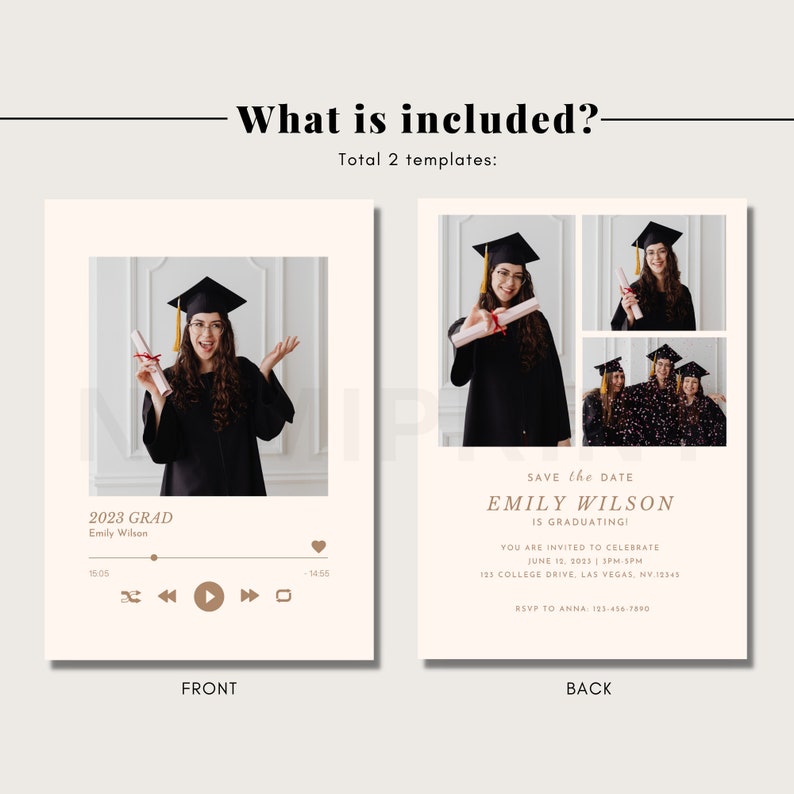 Minimalist Graduation Photo Announcement Card, Modern Editable ...