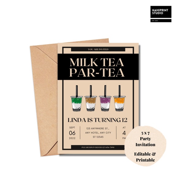 Milk Tea Party Invitation Template Boba Milk Tea Birthday - Etsy