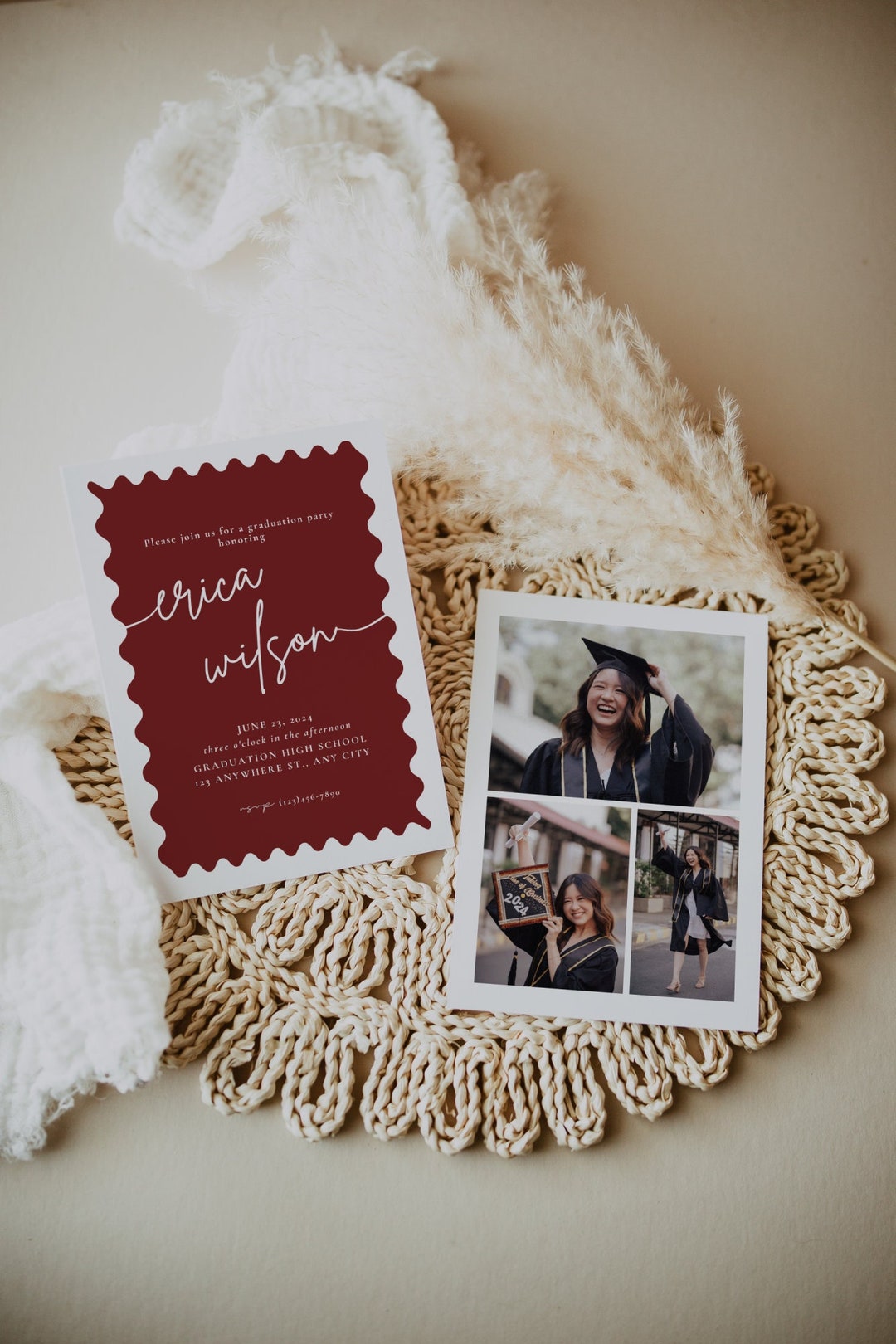 Graduation Announcement Card, Scallop Edge Wavy Graduation Party ...