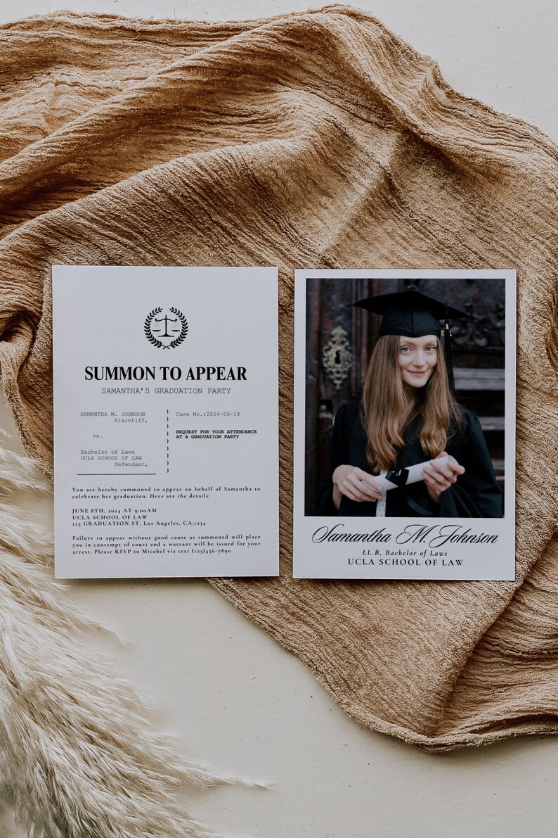 Summon to Appear Invite, Law School Graduation Party Photo Card, You ...